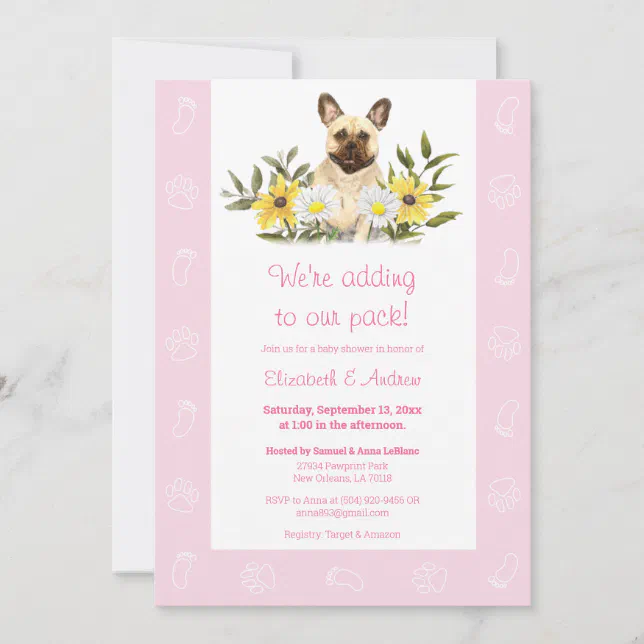 Pink French Bulldog Dog Baby Shower Invitation | Zazzle