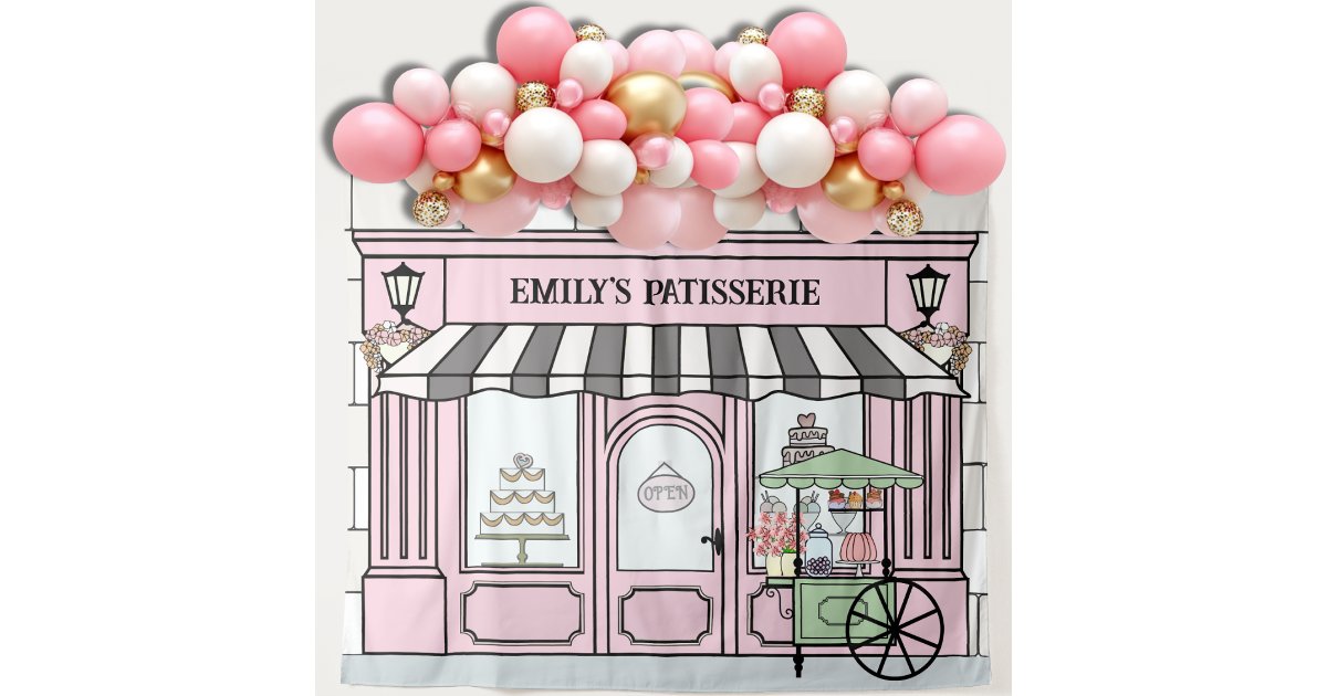 Pink French Parisian theme Girls Birthday Backdrop | Zazzle