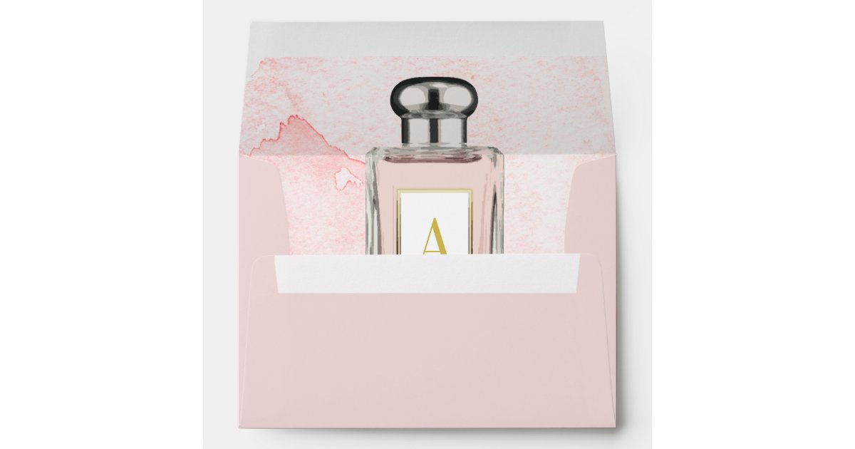 Pink French Perfume Bottle Chic Monogram Envelope | Zazzle