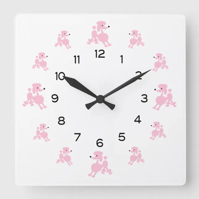 Pink French Poodles Square Wall Clock | Zazzle