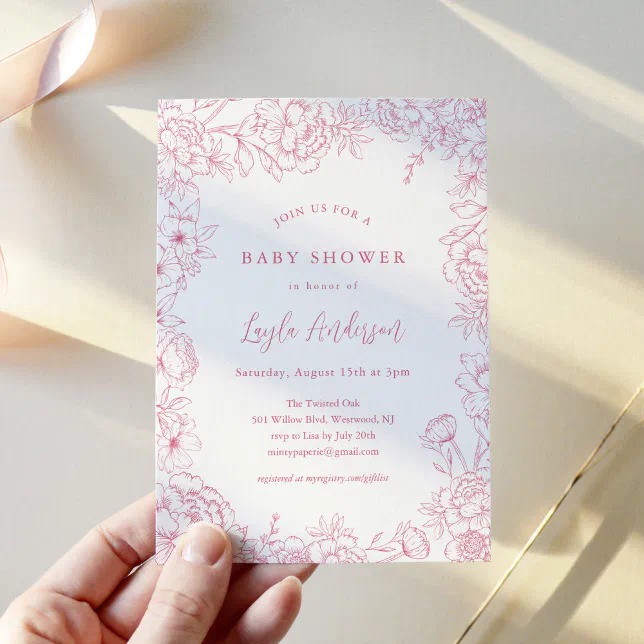 PINK FRENCH TOILE Baby Shower Invitation | Zazzle