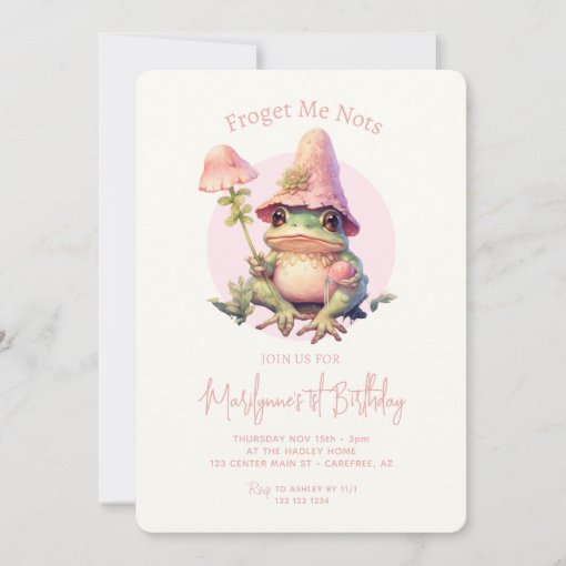 Pink Frog Cottagecore 1st Birthday Invitation | Zazzle