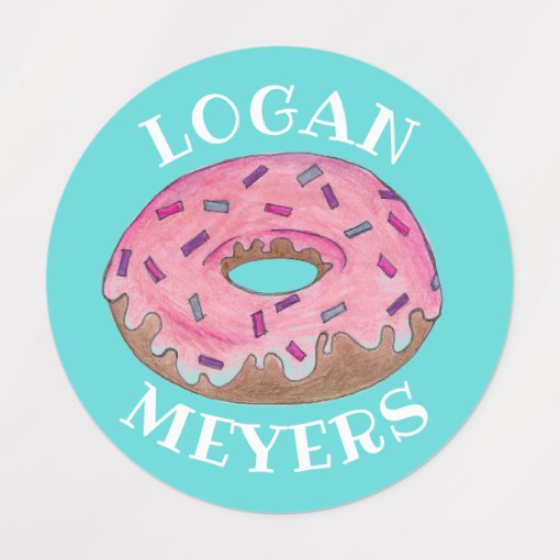 Pink Frosted Donut Doughnut Sprinkles Junk Food Kids' Labels | Zazzle