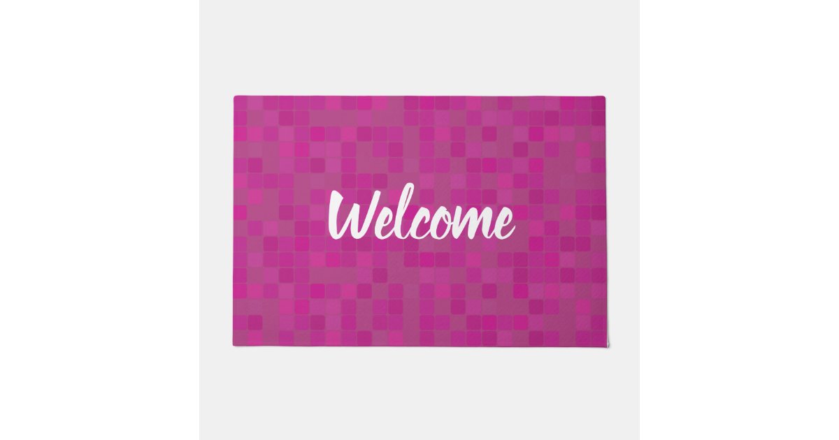 Pink fuchia mosaic tiles welcome door mat | Zazzle