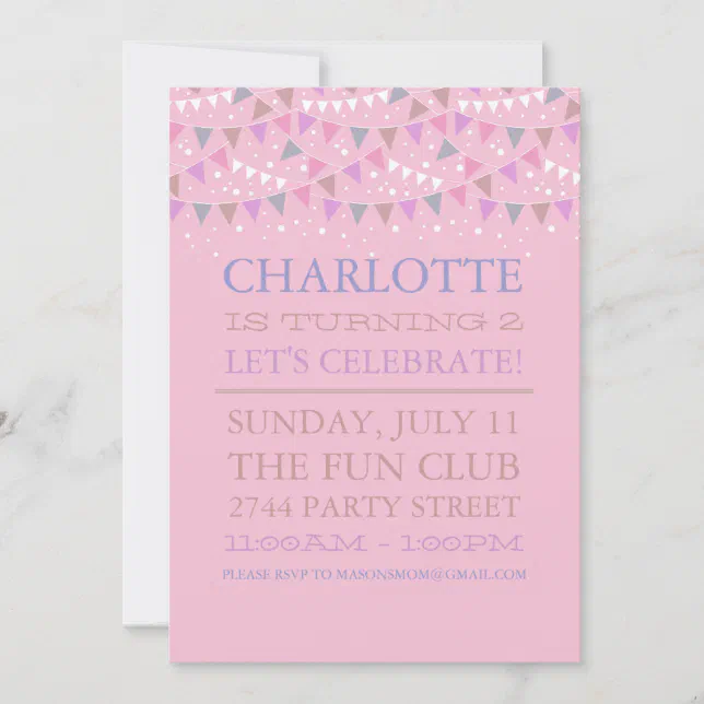 Pink Fun Bunting | Birthday Party Invitation | Zazzle
