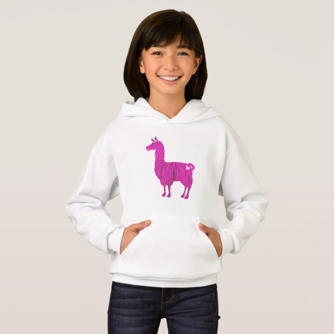Pink Furry Llama Kids Hoodie | Zazzle