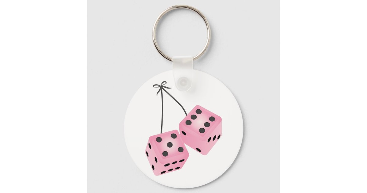 Pink Fuzzy Dice Keychain | Zazzle