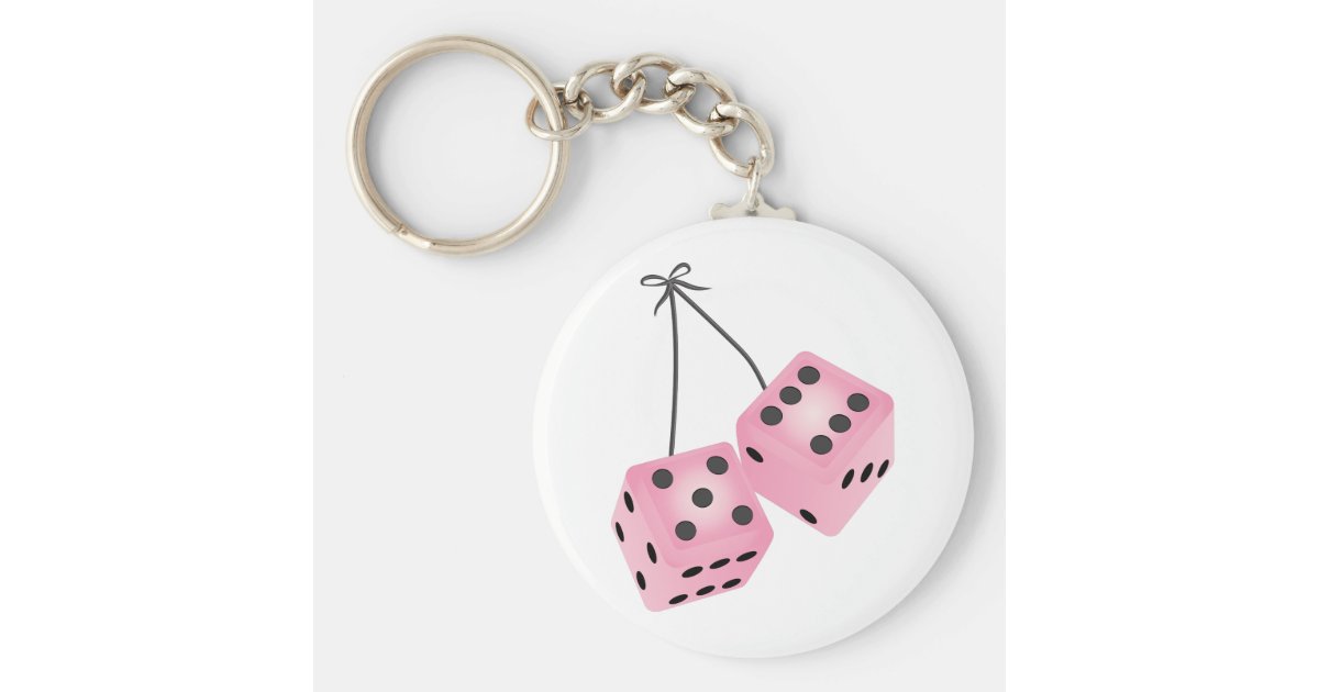 Pink Fuzzy Dice Keychain | Zazzle.com