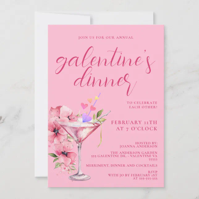 Pink Galentines Girls Night Dinner Cocktail Party Invitation | Zazzle