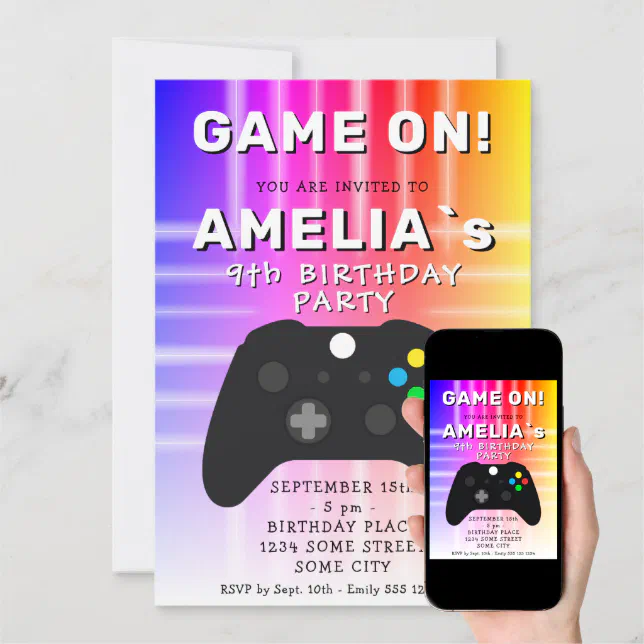 Pink Game On Video Game Controller Gaming Birthday Invitation | Zazzle