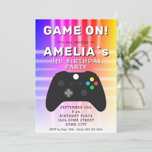 Pink Game On Video Game Controller Gaming Birthday Invitation | Zazzle