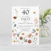 Pink Garden Floral Calligraphy 40th Birthday Invitation | Zazzle