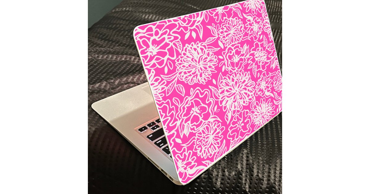 Pink Garden Flower white Laptop skin stickers | Zazzle