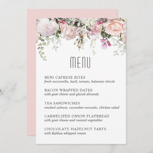Pink Garden Roses Luncheon or Shower Menu | Zazzle