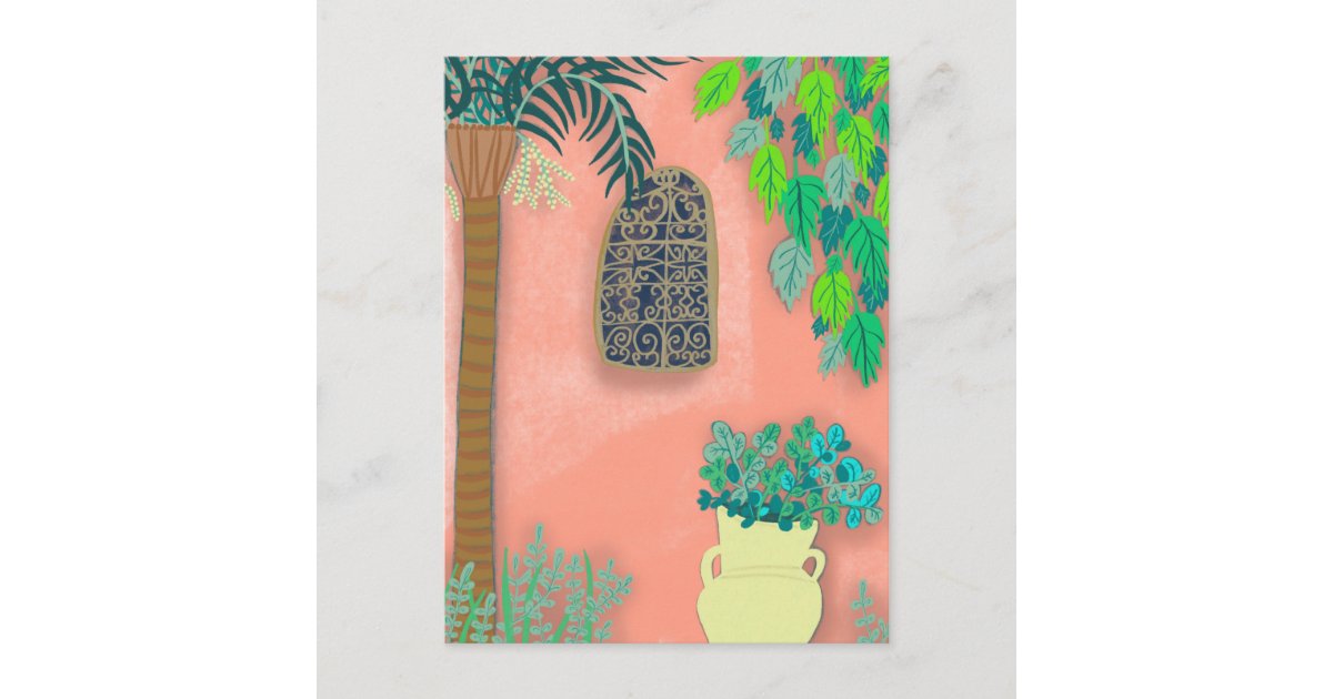 Pink Garden Wall Exotic Secret Palm Tree Postcard | Zazzle