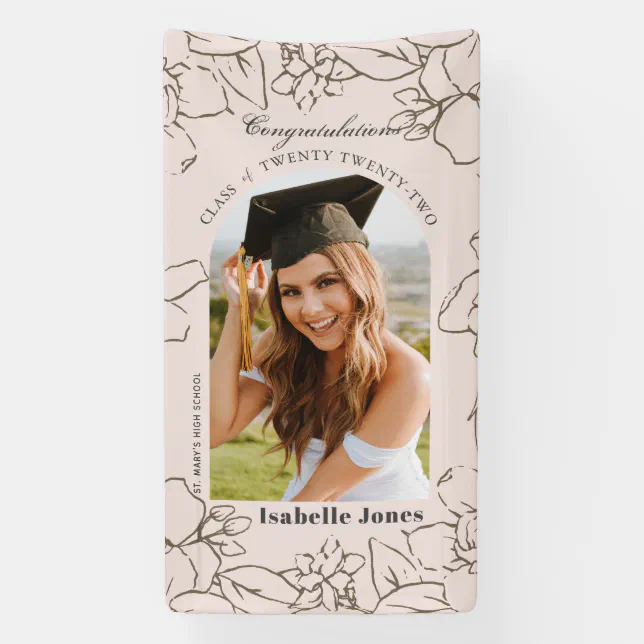 Pink Gardenia Floral Arch Photo Graduation Banner | Zazzle