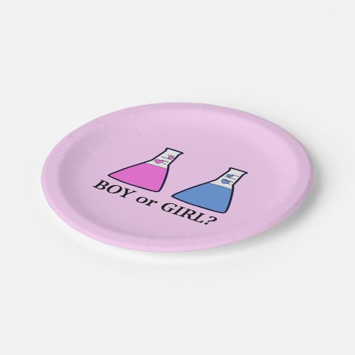 Pink Gender Reveal Science Beaker with Hearts Baby Paper Plates | Zazzle