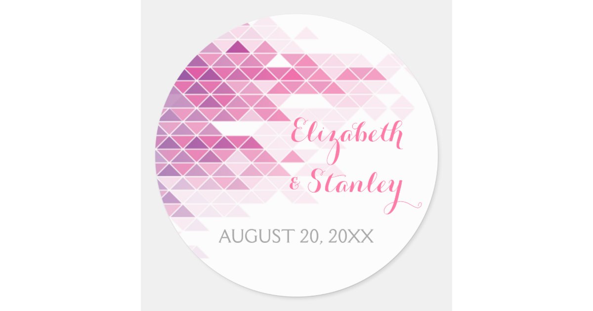 Pink geometric triangles modern wedding classic round sticker | Zazzle