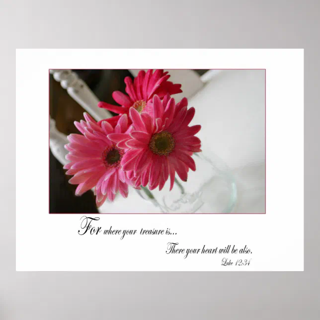 Pink gerbera daisies religious quote poster | Zazzle