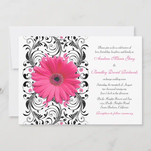 Pink Gerbera Daisy Floral Wedding Invitation | Zazzle