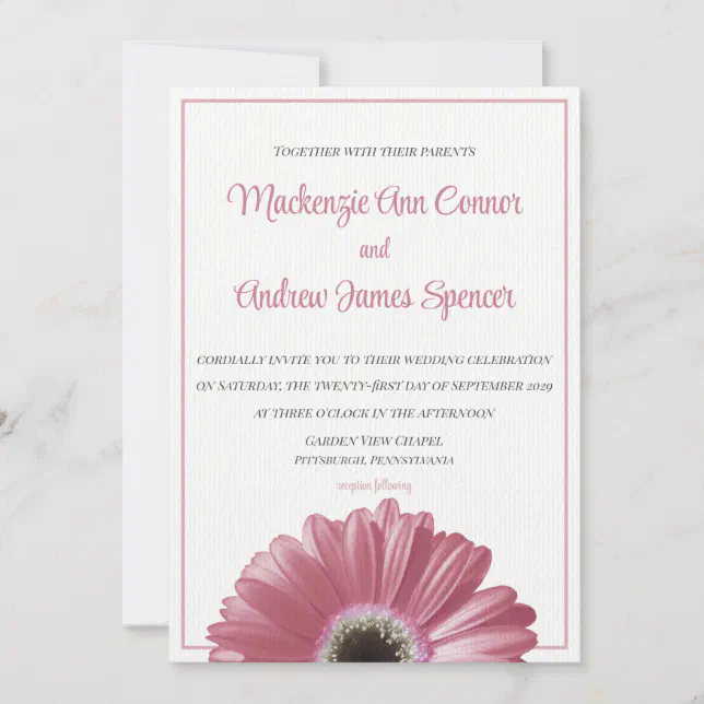 Pink Gerbera Daisy Wedding Invitation | Zazzle