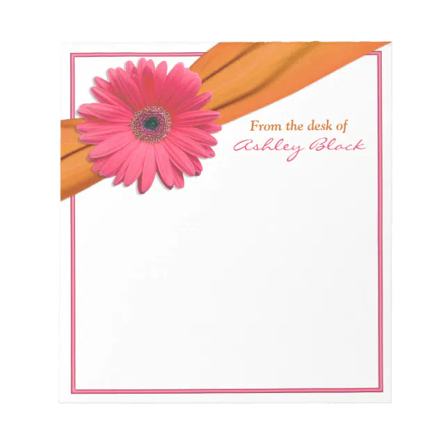 Pink Gerbera Orange Ribbon Personalized Notepad | Zazzle