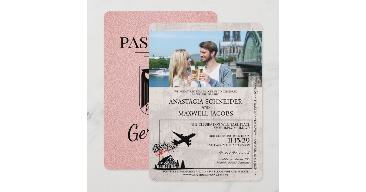 Pink Germany Passport Wedding Invitation | Zazzle