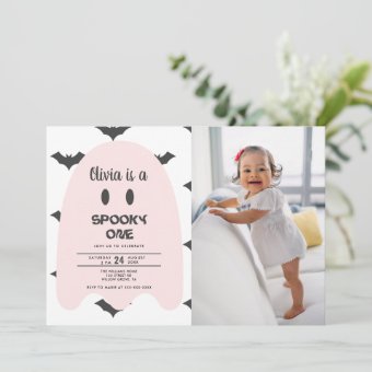 Pink Ghost Halloween 1ST Birthday Invitation | Zazzle