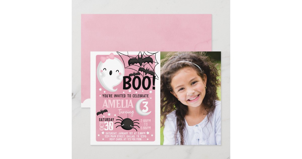 Pink Ghost Halloween Birthday Party Invitation | Zazzle