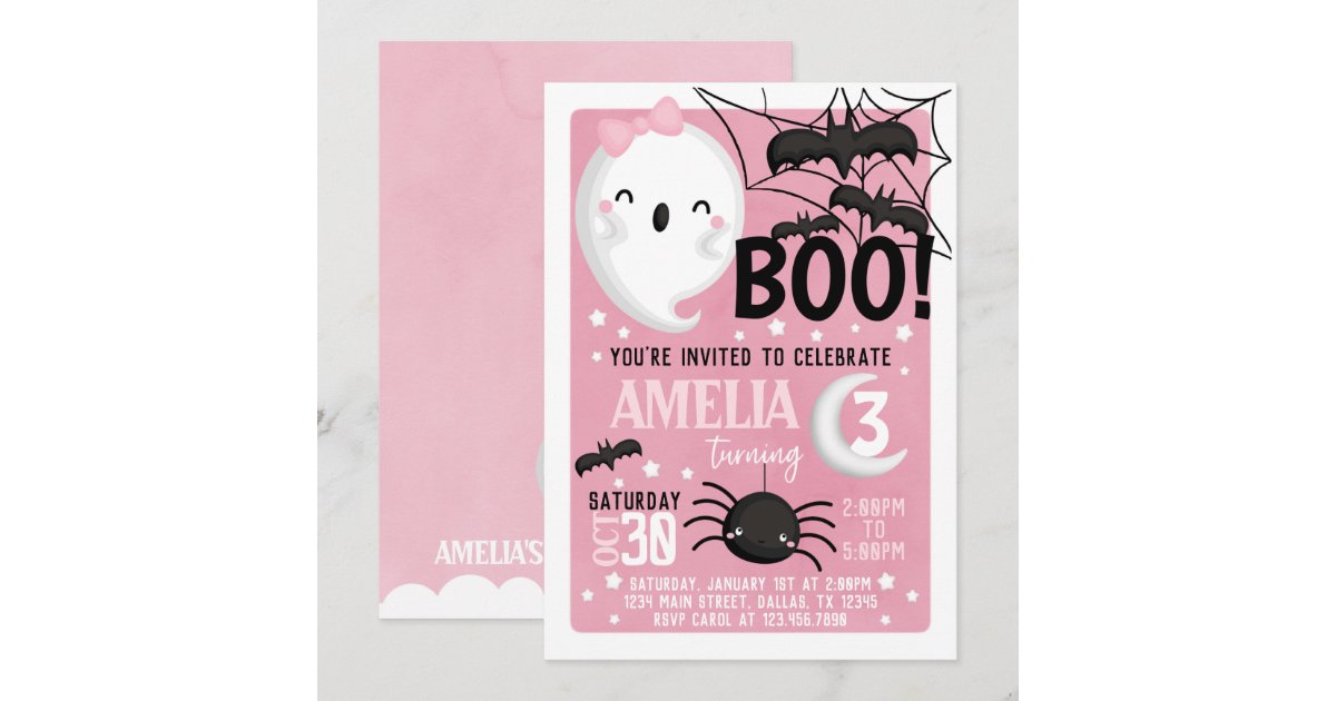 Pink Ghost Halloween Birthday Party Invitation | Zazzle