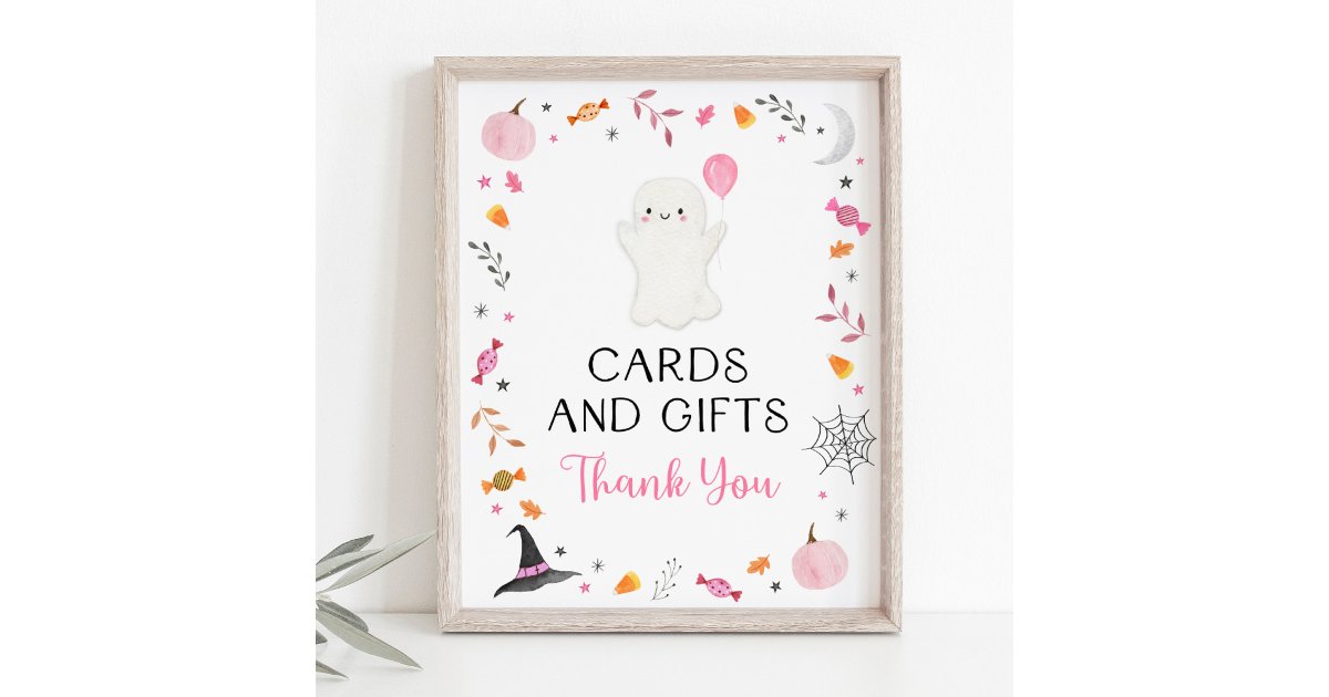 Pink Ghost Halloween Cards & Gifts Party Sign | Zazzle