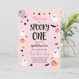 Pink Ghost Halloween Spooky One 1st Birthday Party Invitation | Zazzle