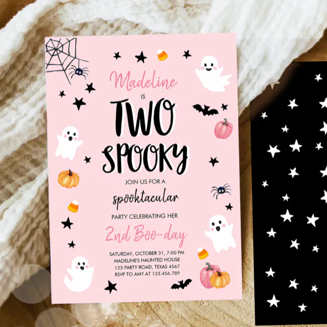 Pink Ghost Halloween Two Spooky 2nd Birthday Invitation | Zazzle