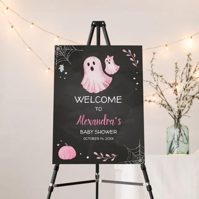 Pink Ghost Little Boo Baby Shower Welcome Sign | Zazzle