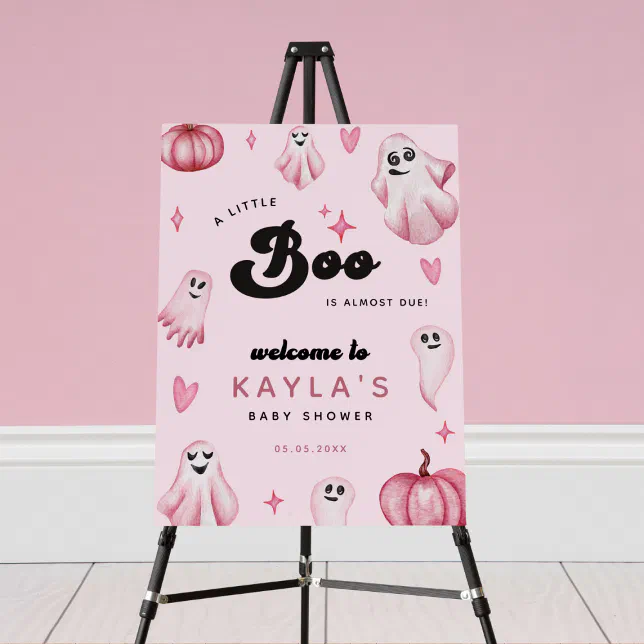 Pink Ghost Little Boo Baby Shower Welcome Sign | Zazzle