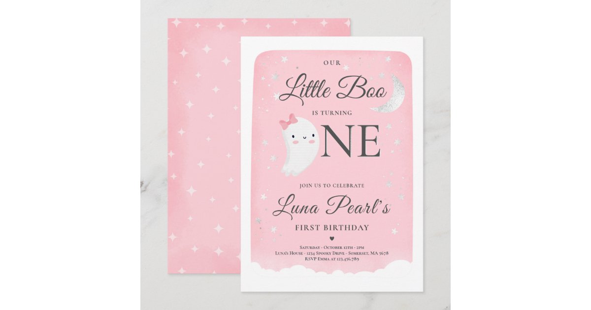 Pink Ghost Little Boo Birthday Party Halloween Invitation | Zazzle