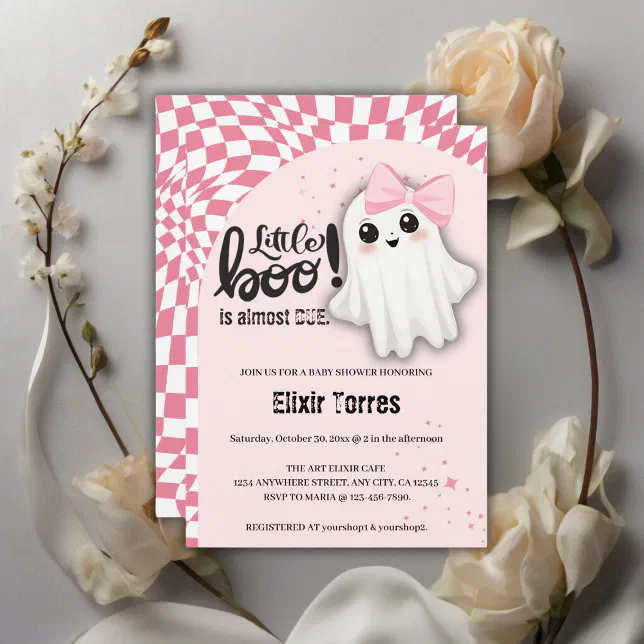 Pink Ghost Little Boo is almost due Baby Shower Invitation | Zazzle