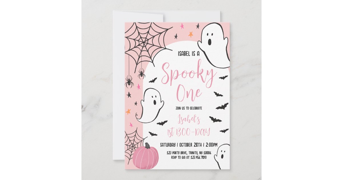 Pink Ghost Spooky One Halloween Birthday Invitation | Zazzle