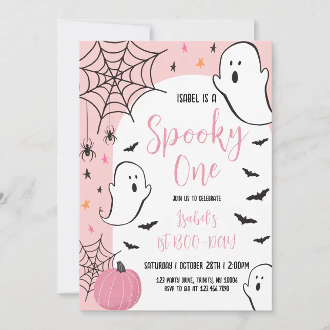 Pink Ghost Spooky One Halloween Birthday Invitation | Zazzle