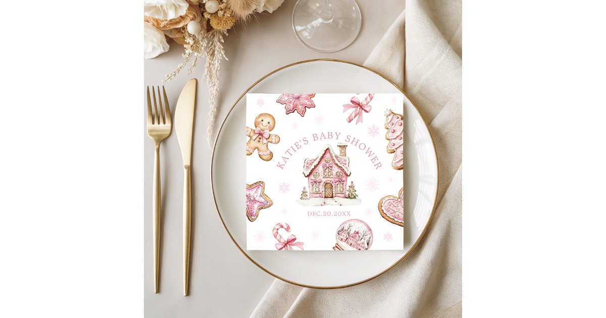 Pink Gingerbread Cookie Baby Shower Girl Napkins | Zazzle