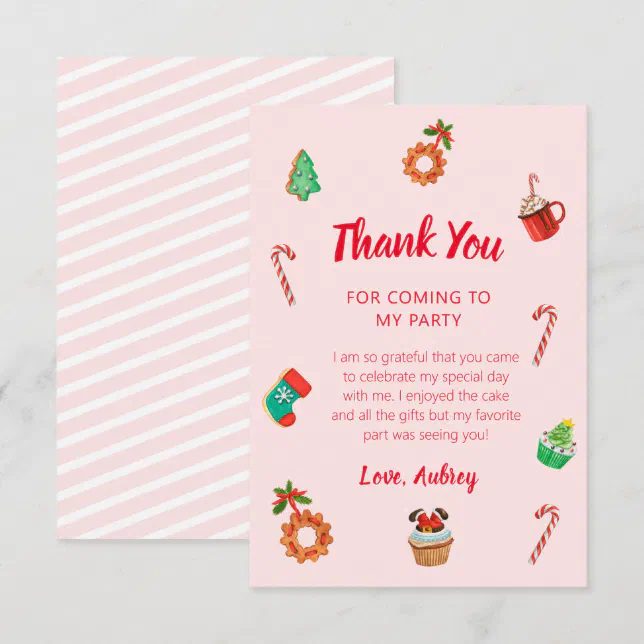 Pink Gingerbread House Christmas Birthday Thank You Card | Zazzle