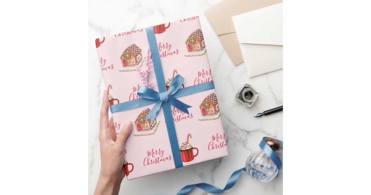 Pink Gingerbread House Christmas Wrapping Paper | Zazzle