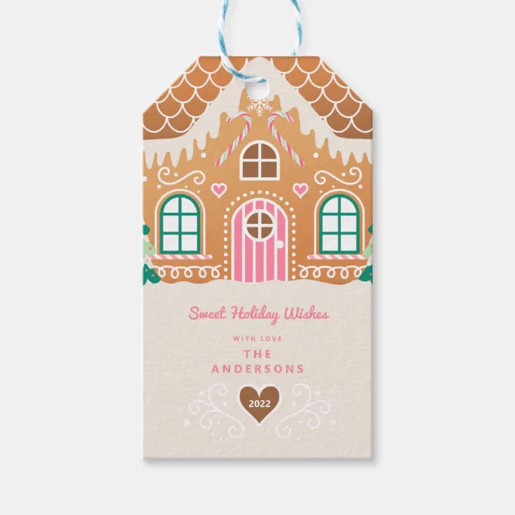 Pink Gingerbread House Decorating Party Gift Tags | Zazzle