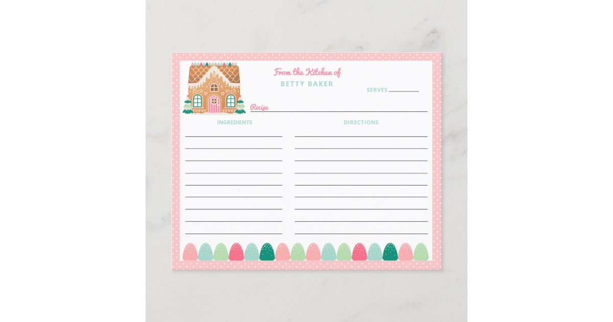 Pink Gingerbread House | Holiday Recipe Card | Zazzle