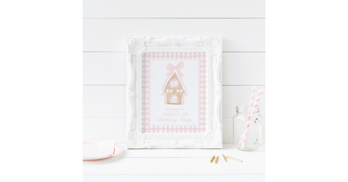 Pink Gingerbread House Party Poster Sign Customize | Zazzle