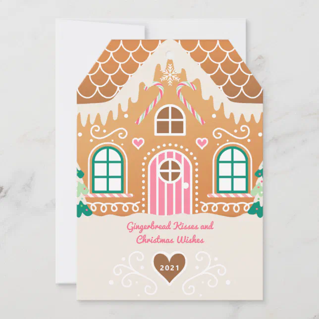 Pink Gingerbread House Photo Christmas Card | Zazzle