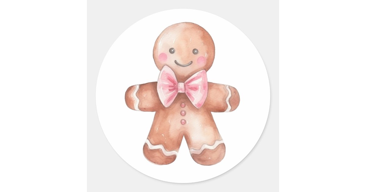 Pink Gingerbread Man Christmas Sticker | Zazzle
