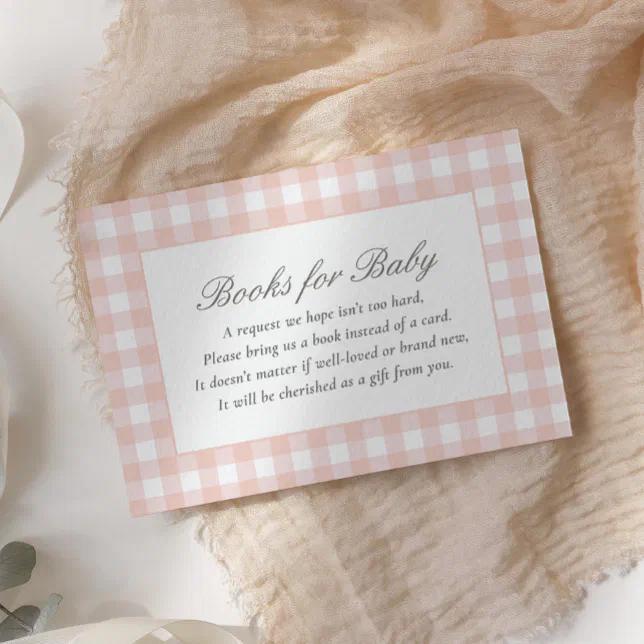 Pink Gingham Baby Shower Books for Baby Enclosure Card | Zazzle