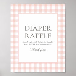 Pink Gingham Baby Shower Diaper Raffle Sign | Zazzle