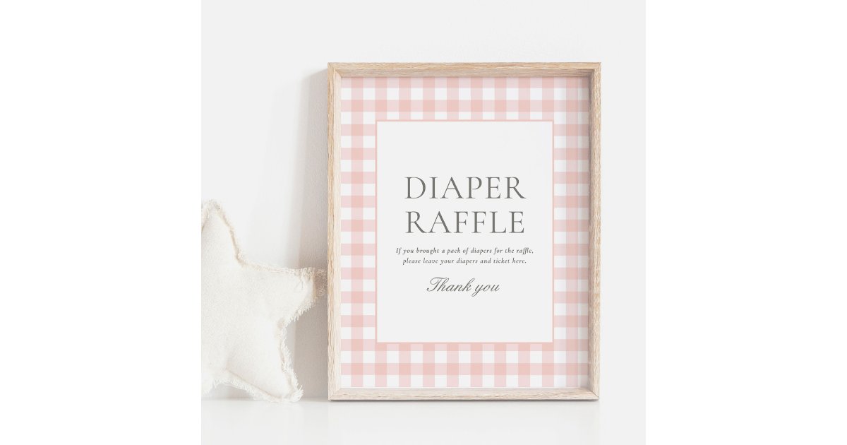 Pink Gingham Baby Shower Diaper Raffle Sign | Zazzle